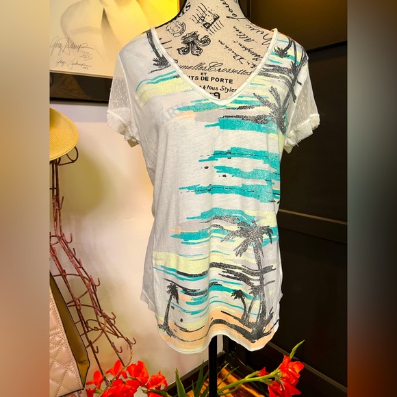Hang Ten | Tops | Hangten 9s Vintage Sheer Back Tropics Themed Top ...